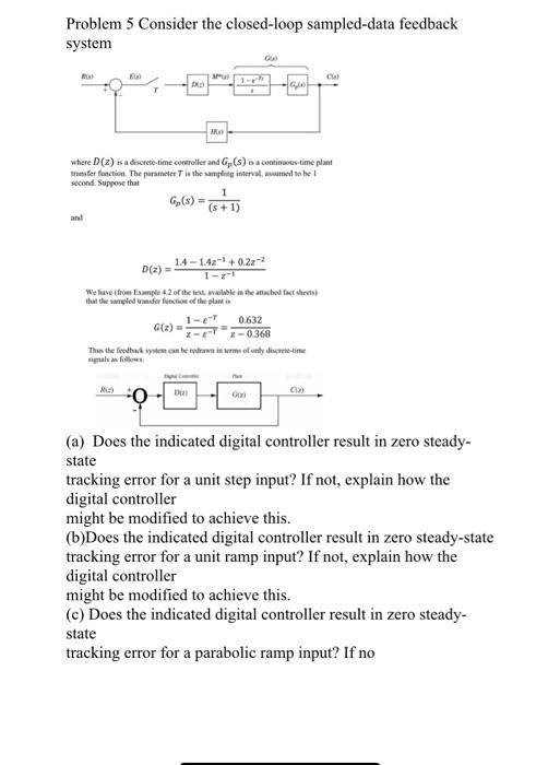 Problem 5 Consider the closed-loop sampled-data | Chegg.com