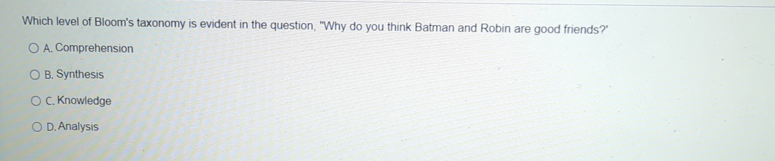 Solved Which level of Bloom's taxonomy is evident in the | Chegg.com