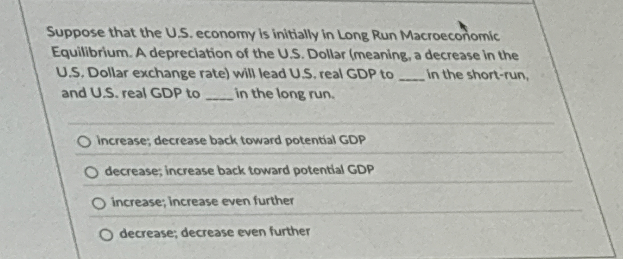 Solved Suppose that the U.S. ﻿economy is initially in Long | Chegg.com