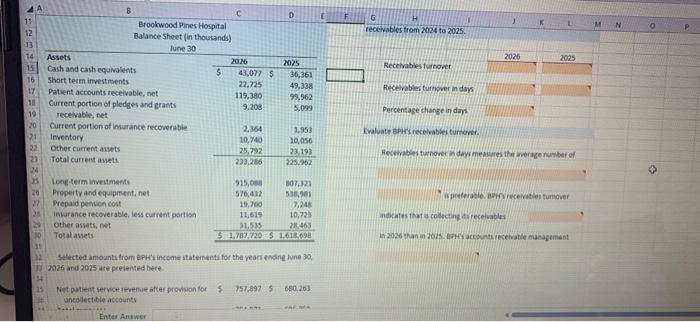 Brookwood Pines Hospital Balance Sheet (in | Chegg.com