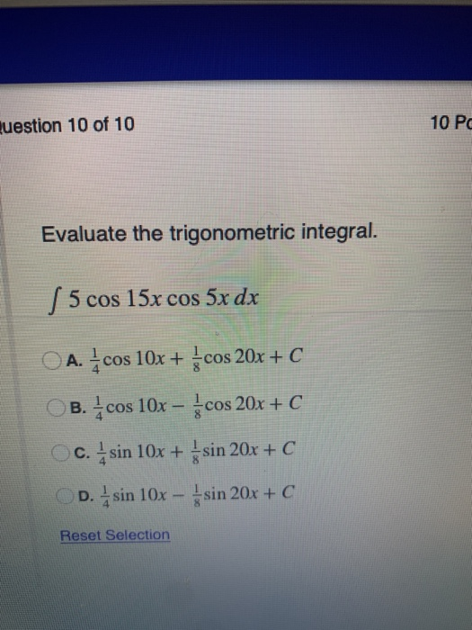 Solved uestion 10 of 10 10 Pd Evaluate the trigonometric | Chegg.com