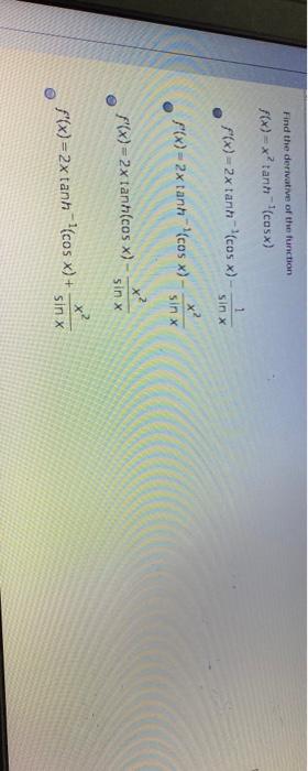 Solved Find the derivative of the function f(x)=xtanh (cosx) | Chegg.com