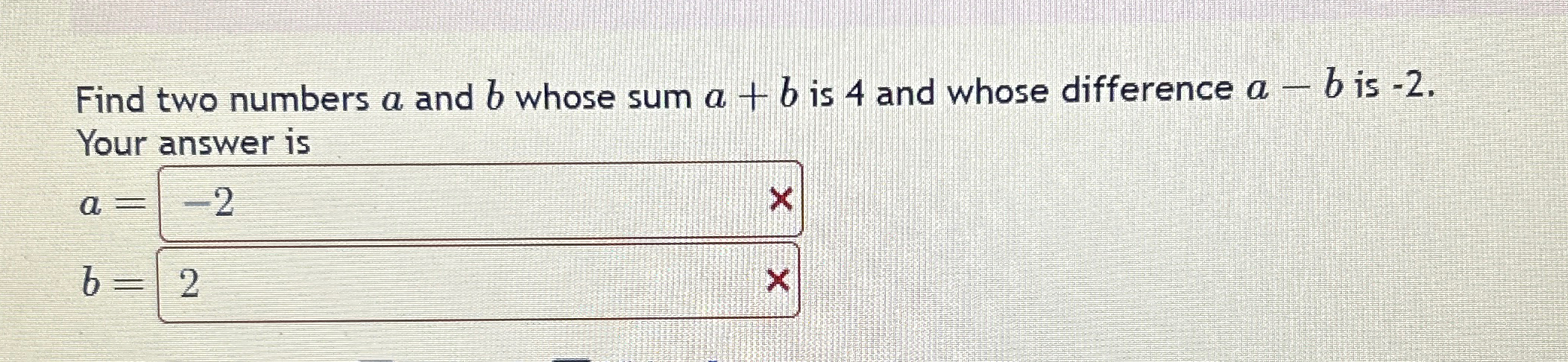 Solved Find two numbers a and b ﻿whose sum a+b ﻿is 4 ﻿and | Chegg.com
