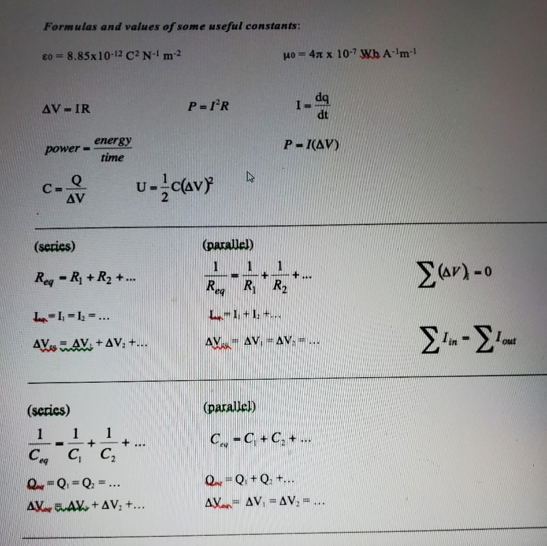 Solved Formulas and values of some useful constants: €0 = | Chegg.com
