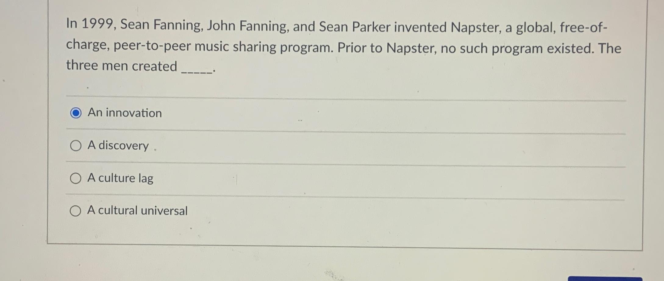 Solved In 1999, ﻿Sean Fanning, John Fanning, and Sean Parker | Chegg.com