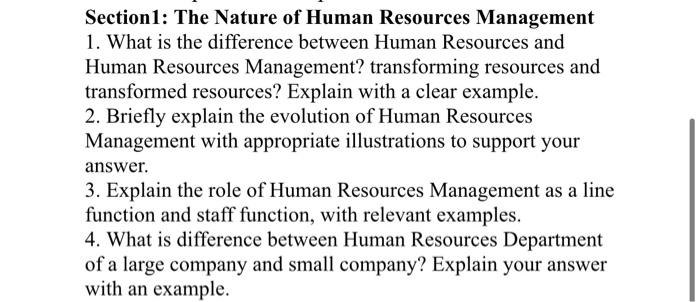 Solved Section1: The Nature of Human Resources Management 1. | Chegg.com