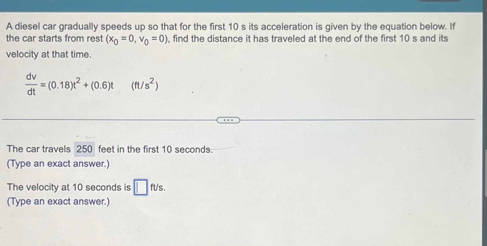 Solved A diesel car gradually speeds up so that for the | Chegg.com