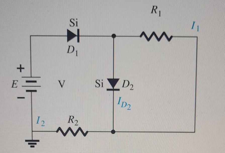 Solved determine I1, I2, and Id2 with: E=5 R1=15 kOhm R2=79 | Chegg.com