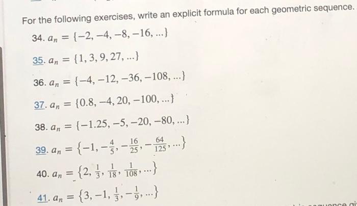 Solved For the following exercises, write an explicit | Chegg.com