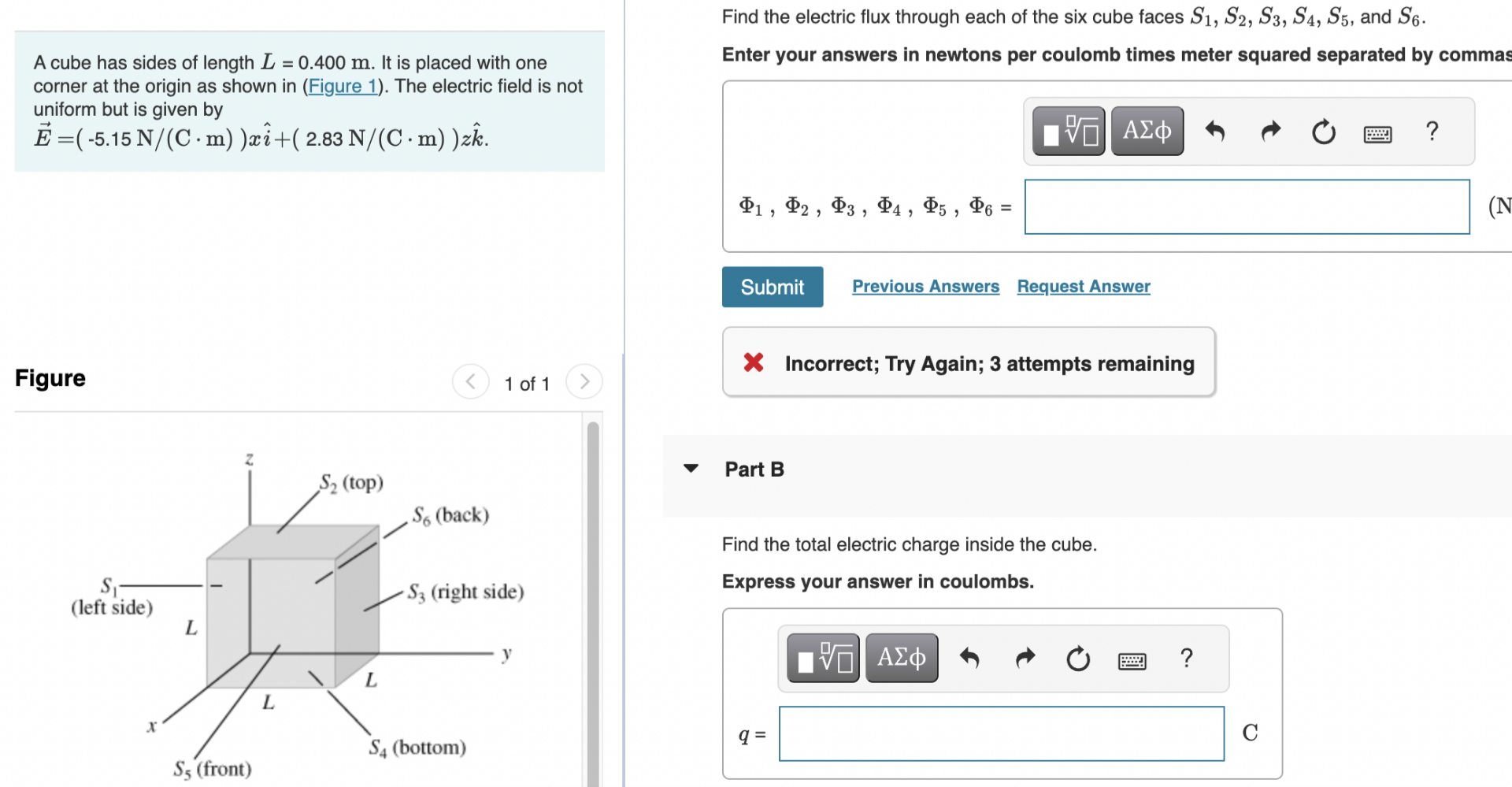 Solved A cube has sides of length L=0.400 m. It is placed | Chegg.com