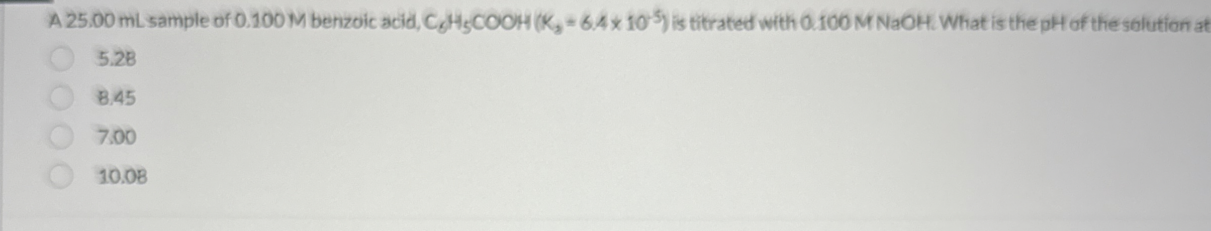 Solved A 25.00 ﻿mL sample of 0.100 ﻿M benzoic acid, | Chegg.com