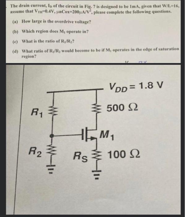 Solved The drain current, Ip of the circuit in Fig. 7 is | Chegg.com