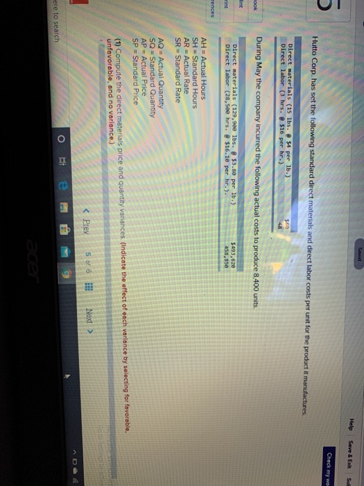 Solved Help Save & Exit Sub Check my wo Hutto Corp. has set | Chegg.com