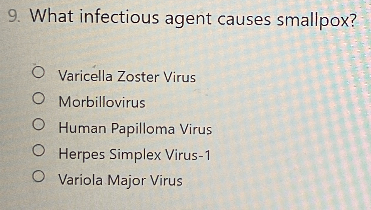 Solved What infectious agent causes smallpox?Varicella | Chegg.com