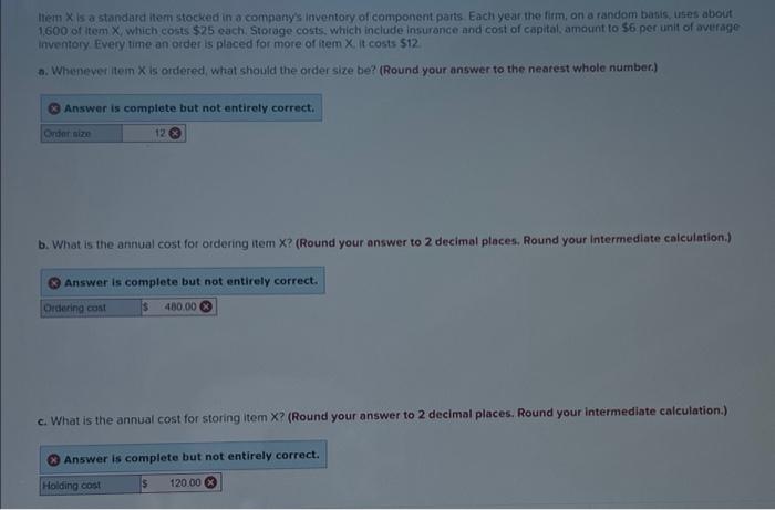 Solved Item X is a standard item stocked in a company's | Chegg.com