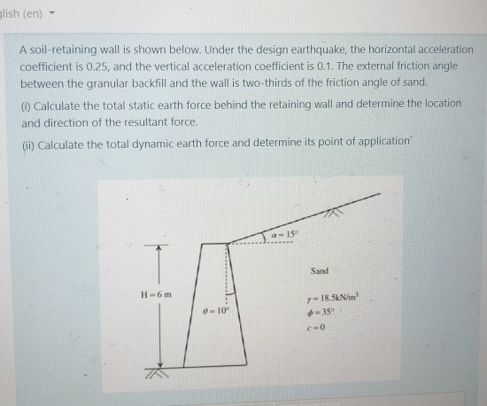 Solved glish (en A soil-retaining wall is shown below. Under | Chegg.com