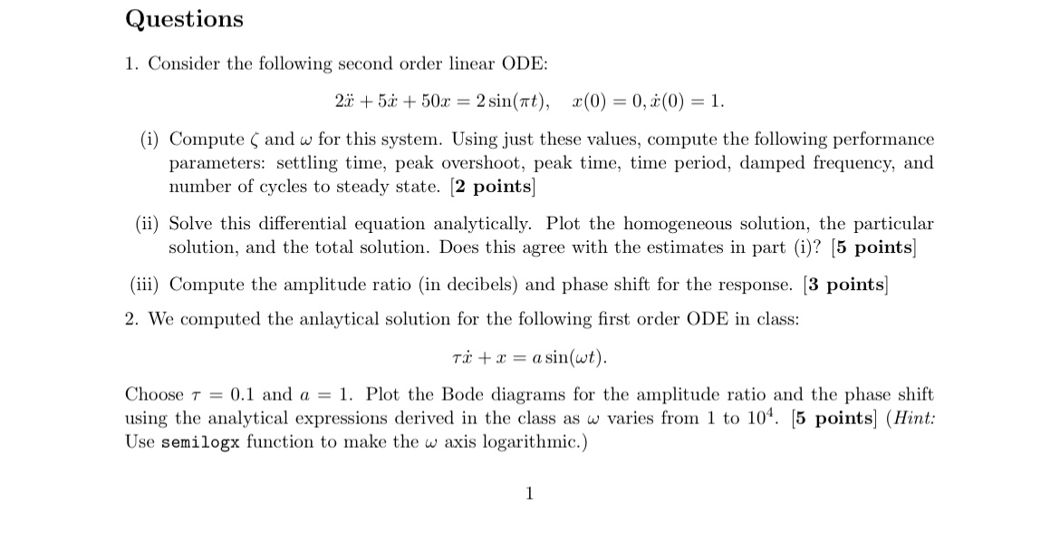 Solved QuestionsConsider the following second order linear | Chegg.com