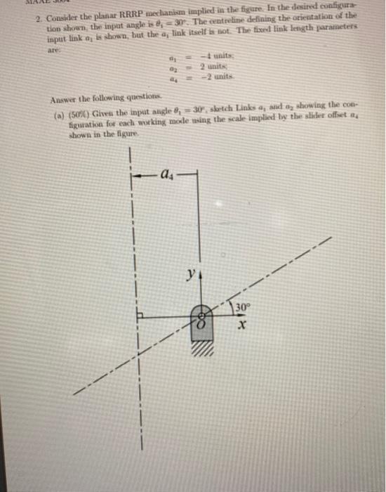 input 2. Consider the planar RRRP mechanism implied | Chegg.com