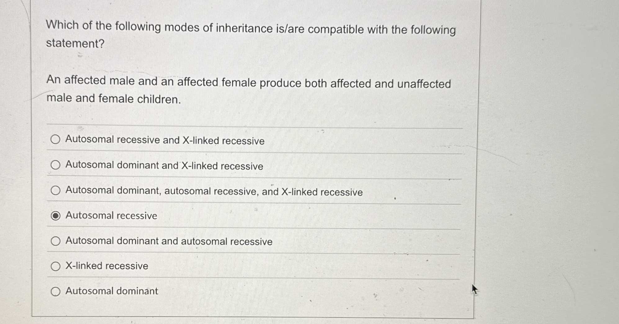 Solved Which of the following modes of inheritance is/are | Chegg.com