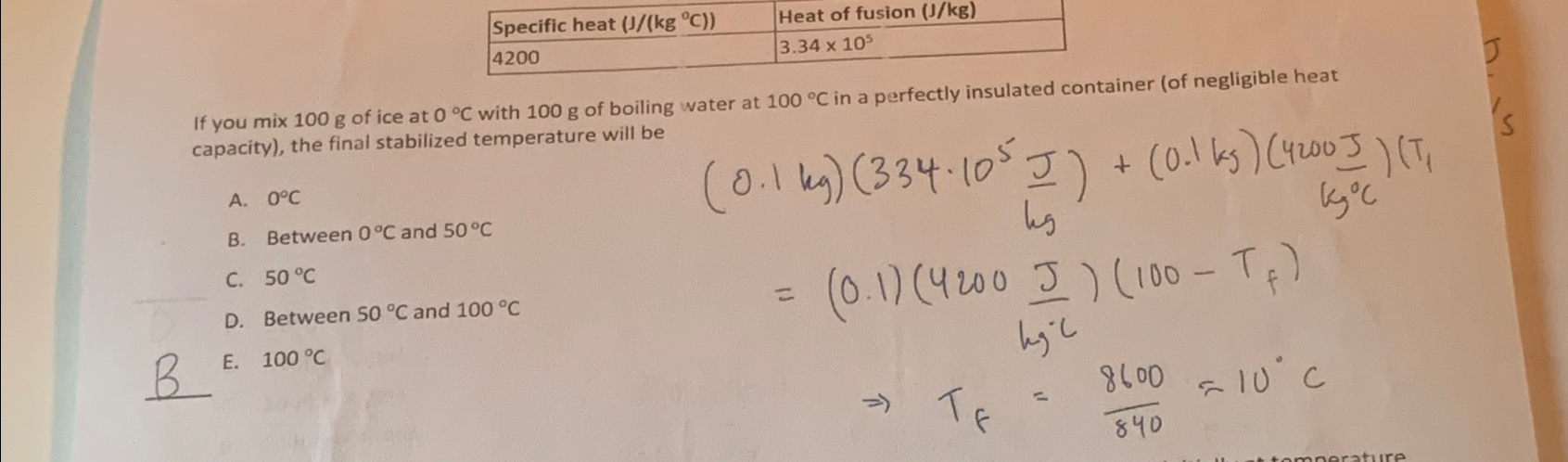Solved \table[[Specific heat (Jkg°°C),Heat of fusion (Jkg)If | Chegg.com
