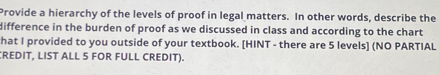 Solved Provide a hierarchy of the levels of proof in legal | Chegg.com