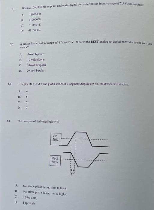 Solved 61. When a 10-volt 8-bit unipolar analog-to-digital | Chegg.com