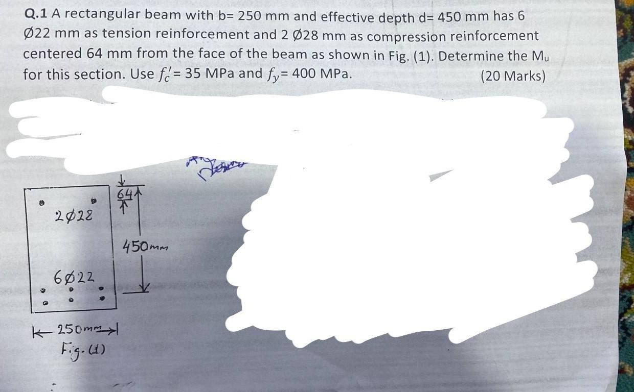 Solved Q.1 A rectangular beam with b=250 mm and effective | Chegg.com