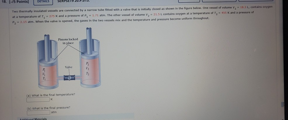 Solved 18. [-15 Points] DETAILS Two thermally insulated | Chegg.com