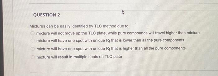 Solved Mixtures can be easily identified by TLC method due | Chegg.com
