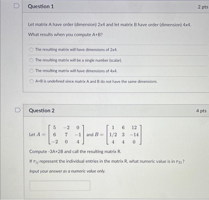 Solved Let matrix A have order (dimension) 2×4 and let | Chegg.com
