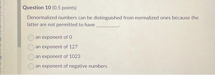 Solved Denormalized numbers can be distinguished from | Chegg.com