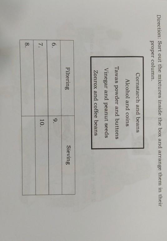 Solved Direction: Sort out the mixtures inside the box and | Chegg.com