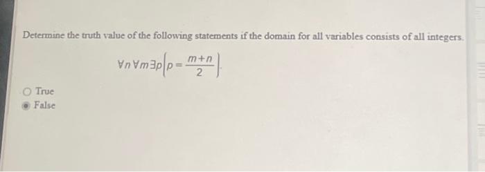 Solved Determine the truth value of the following statements | Chegg.com