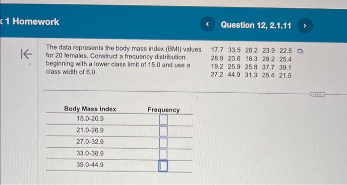 Solved The data represents the body mass index (BMI) values | Chegg.com
