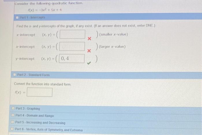 Solved Consider the following quadratic function. | Chegg.com