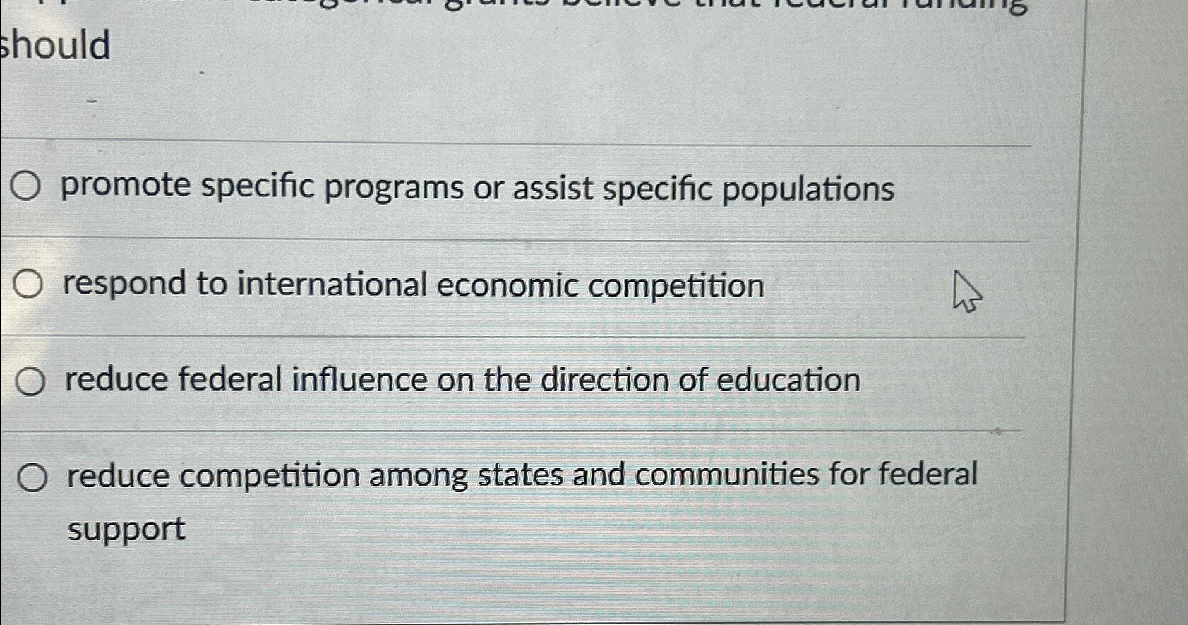 Solved should ﻿promote specific programs or assist specific | Chegg.com