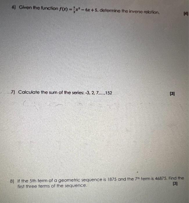 Solved 6) Given the function \\( f(x)=\\frac{1}{3} x^{2}-6 | Chegg.com