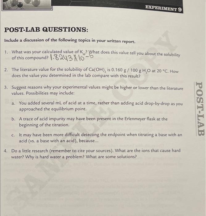 Solved EXPERIMENT 9 POST-LAB QUESTIONS: Include a discussion | Chegg.com