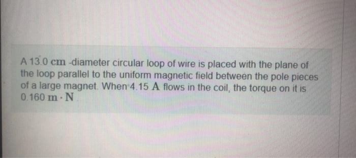Solved A 13.0 cm-diameter circular loop of wire is placed | Chegg.com