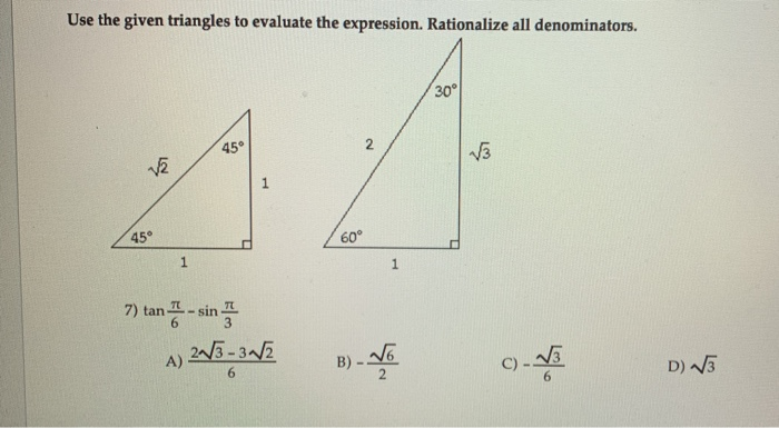 Solved Use the given triangles to evaluate the expression. | Chegg.com