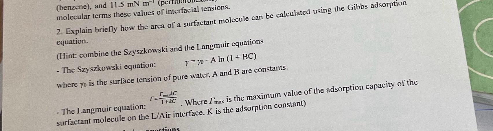 Solved 2. Explain briefly how the area of a surfactant | Chegg.com Solved 2. Explain briefly how the area of a surfactant | Chegg.com