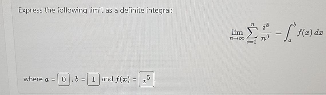 Solved Express the following limit as a definite | Chegg.com