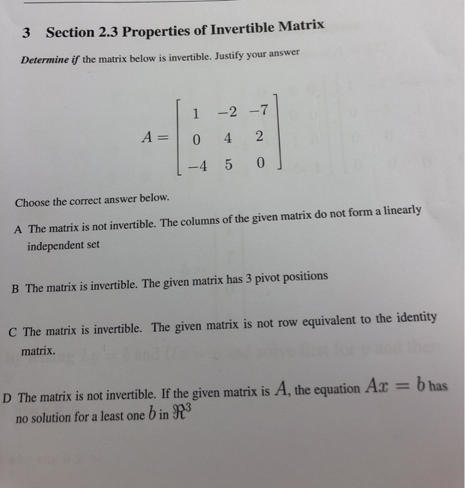 Solved 3 Section 2.3 Properties of Invertible Matrix | Chegg.com