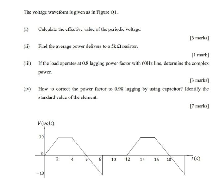 Solved The voltage waveform is given as in Figure QI. (i) | Chegg.com