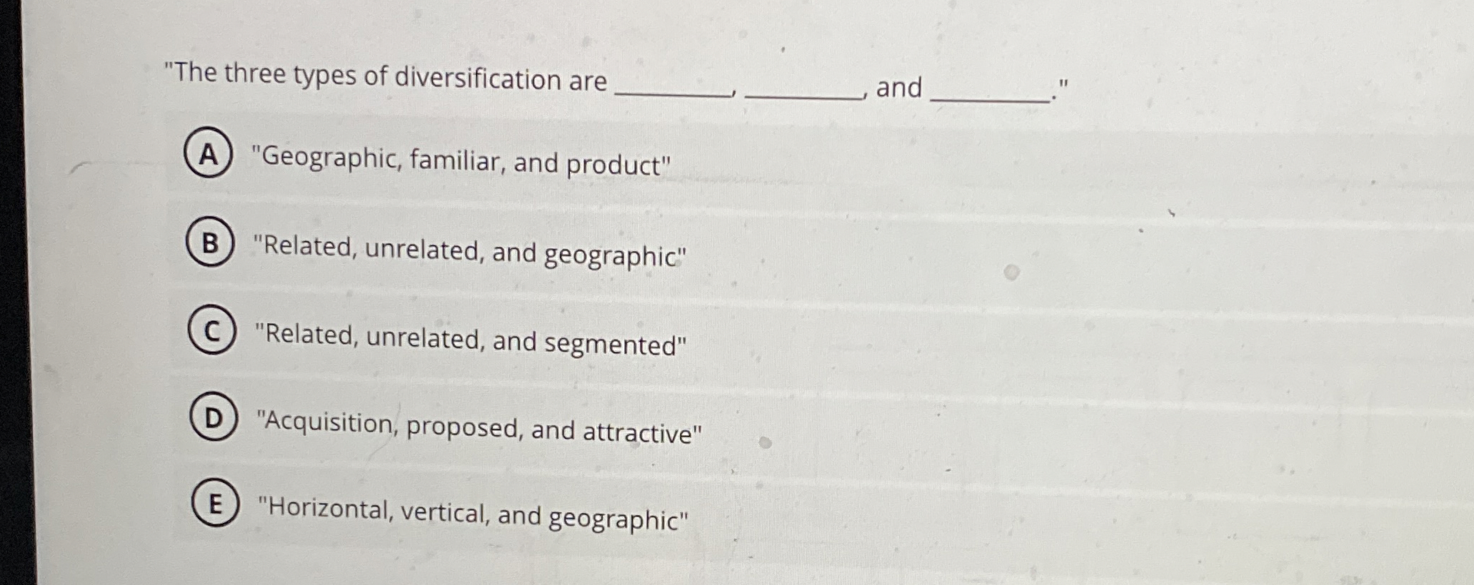 Solved "The three types of diversification are , | Chegg.com