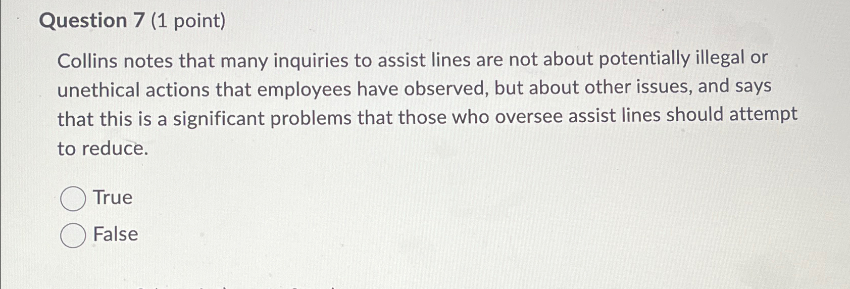Solved Question 7 (1 ﻿point)Collins notes that many | Chegg.com