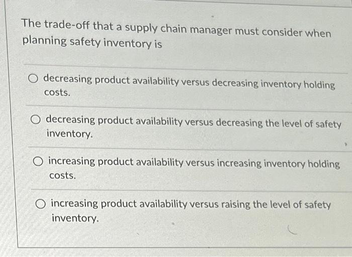 Solved The trade-off that a supply chain manager must | Chegg.com