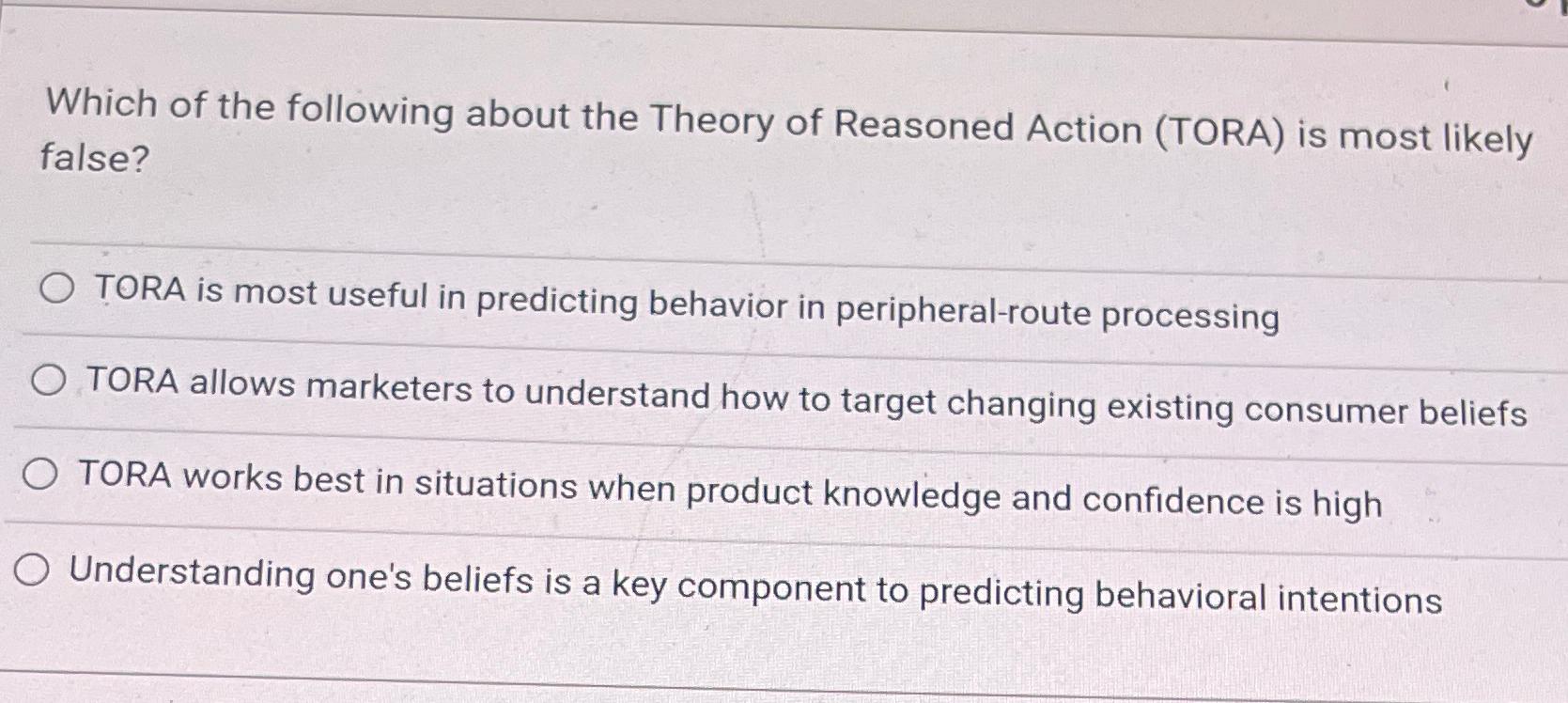 Solved Which of the following about the Theory of Reasoned | Chegg.com