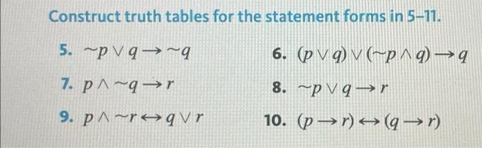 Solved Construct truth tables for the statement forms in | Chegg.com