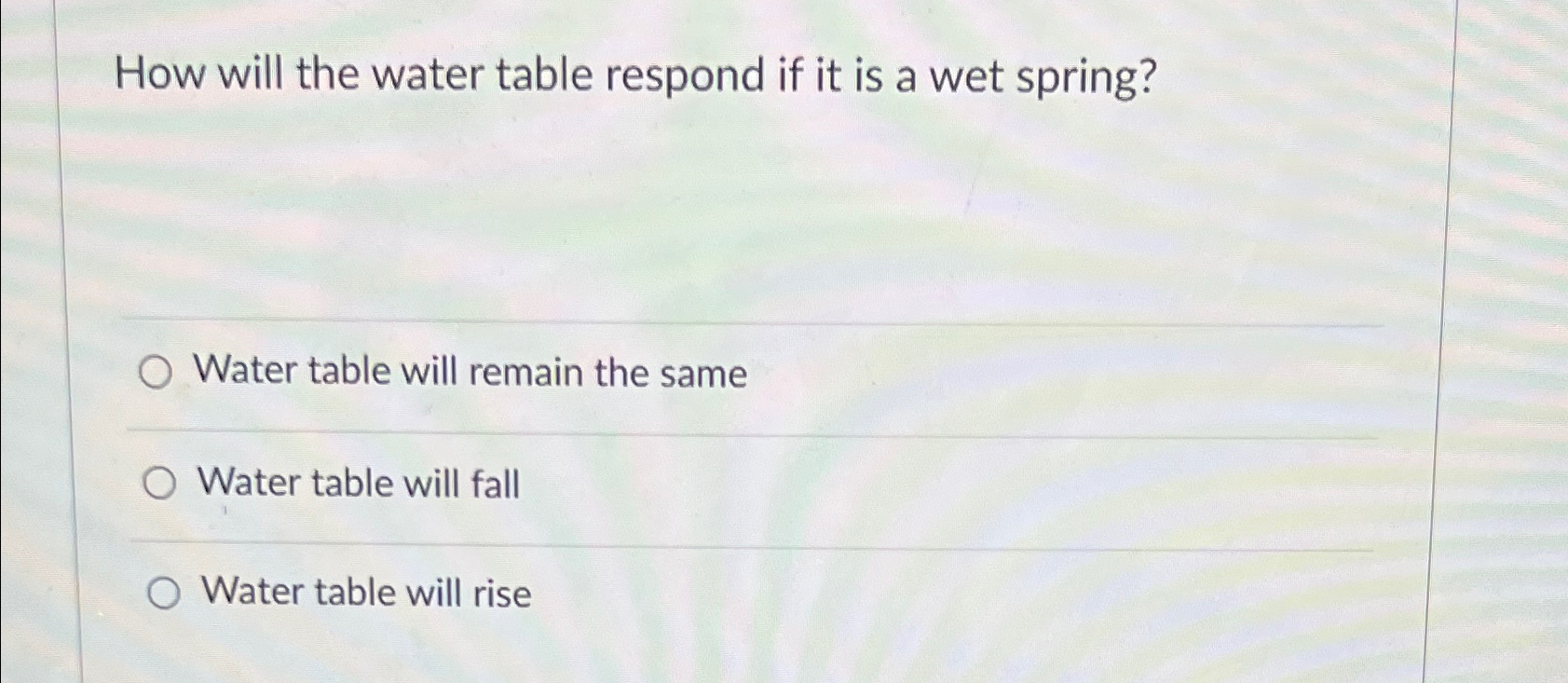 Solved How will the water table respond if it is a wet | Chegg.com